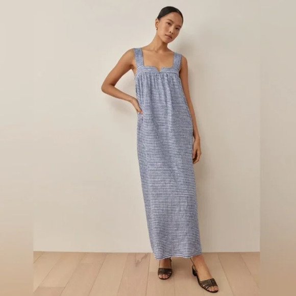 Reformation | Dresses | Reformation Raphael Linen Dress Blue And White ...